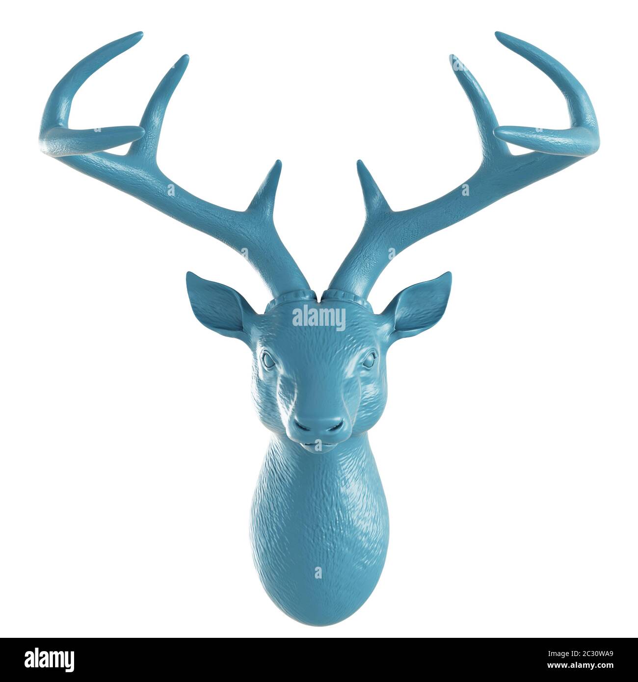 Blue decorative deer head on a white background. Front view. 3d ...