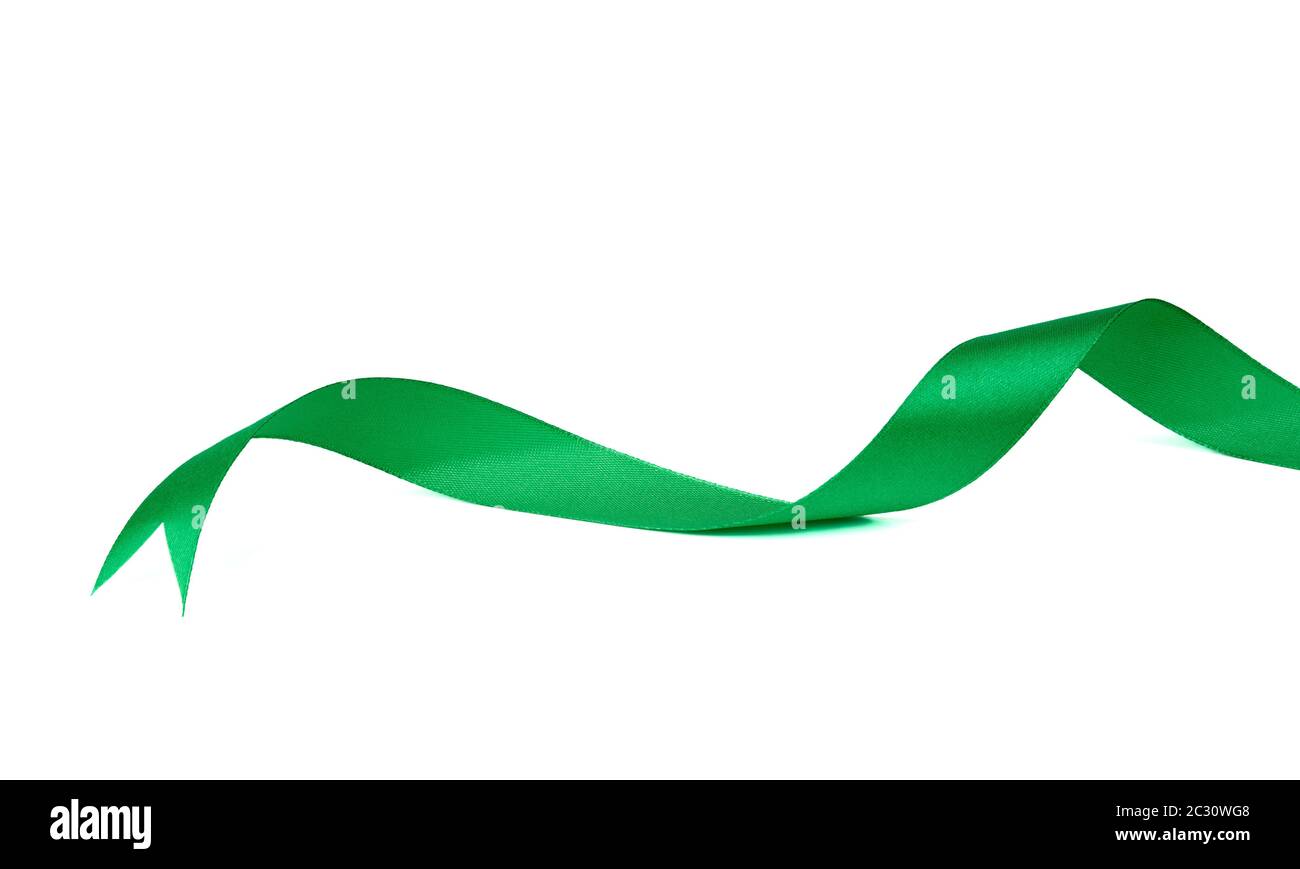 twisted green silk ribbon isolated on white background , close up Stock ...