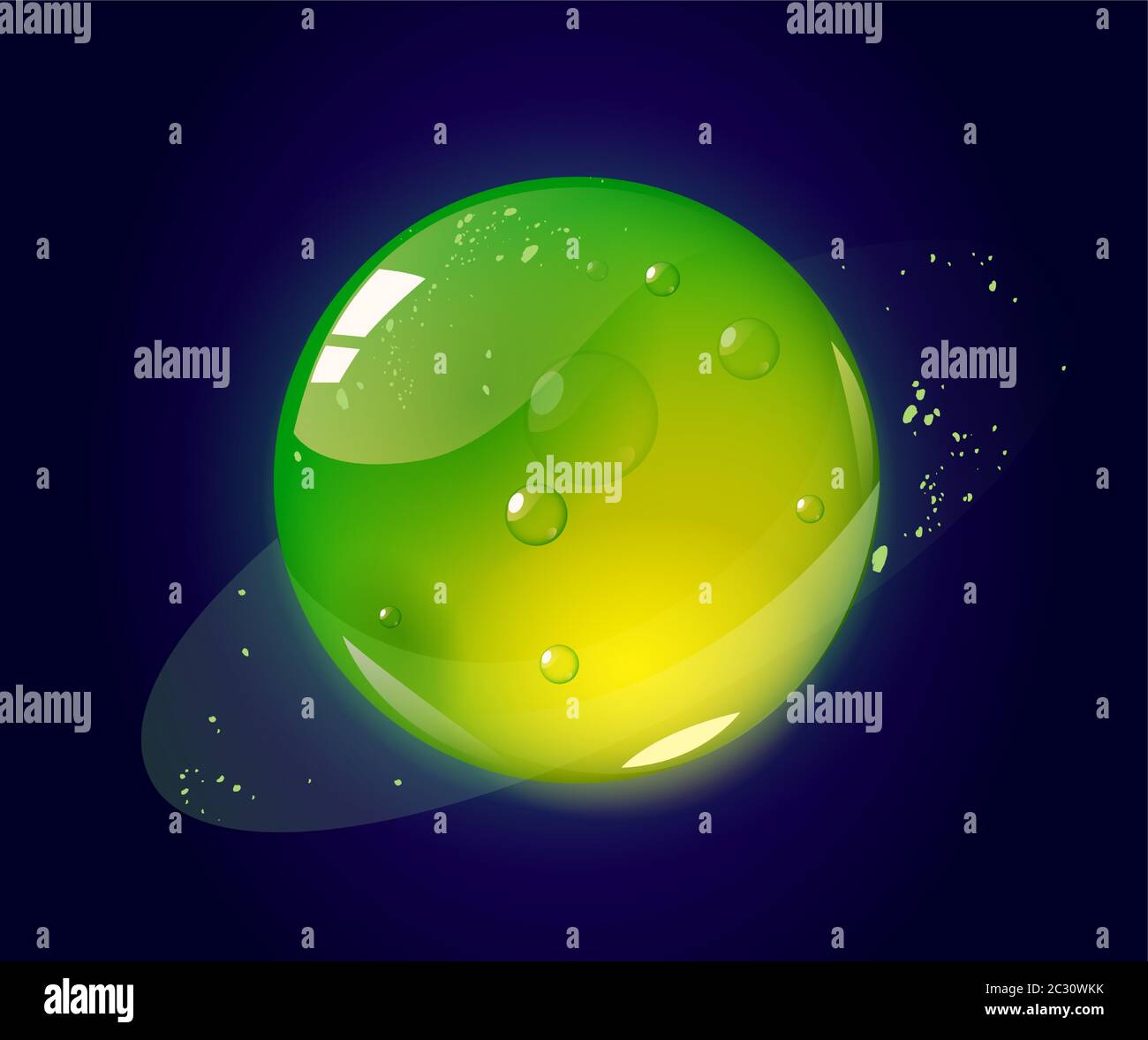 Green jelly planet in outer space. Vector cartoon funny art of sweet ...