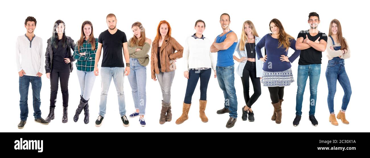 Large group of young people isolated in white Stock Photo - Alamy