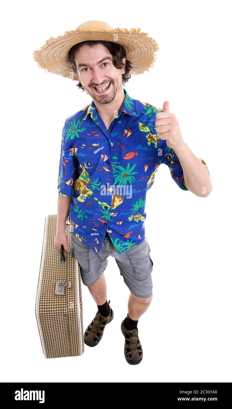 young silly man traveler, full body, isolated Stock Photo - Alamy
