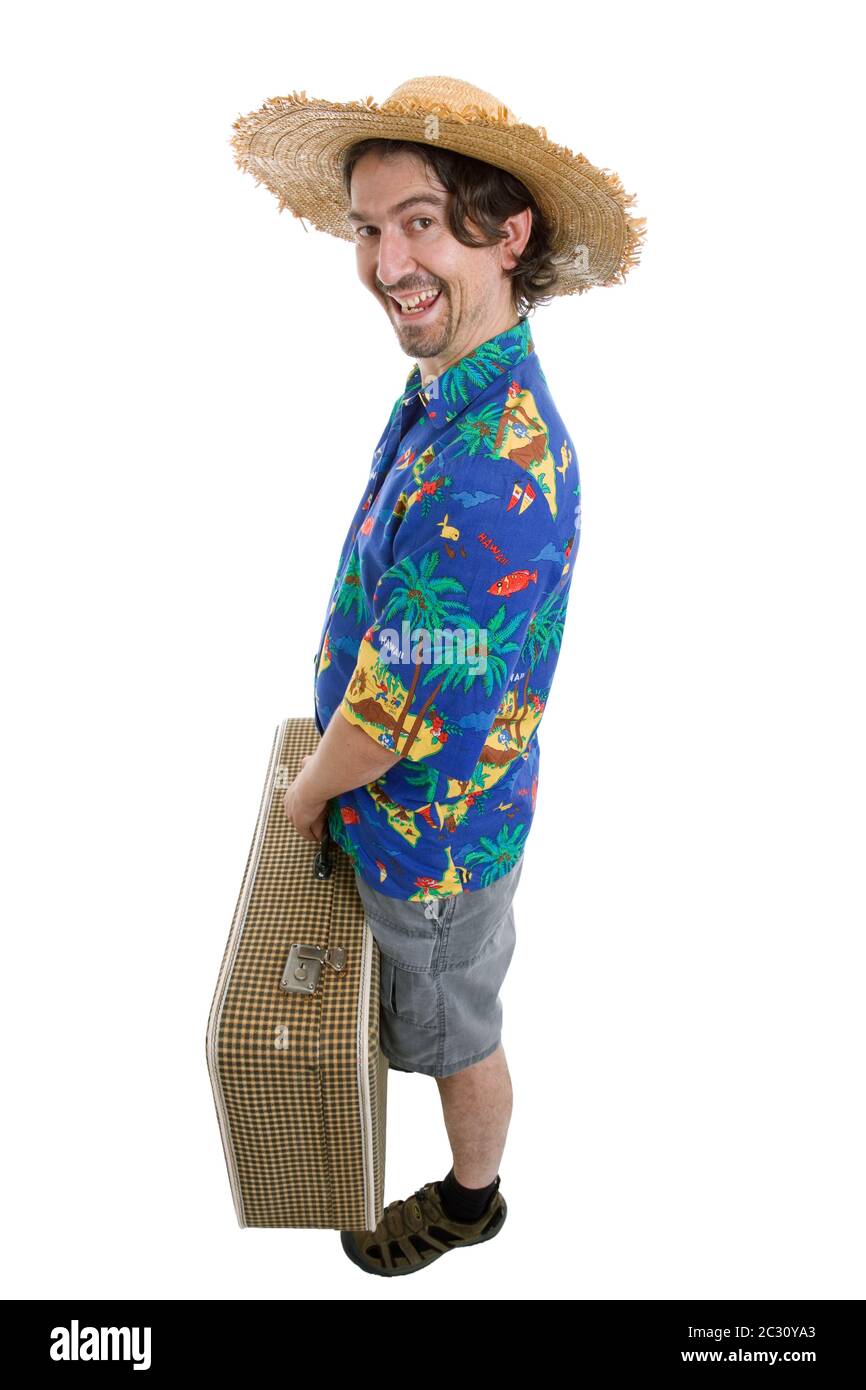 young silly man traveler, full body, isolated Stock Photo - Alamy
