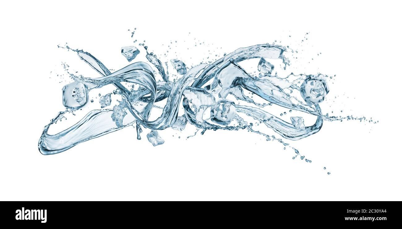 splashing of water waves with ice cube, isolated on white Stock Photo ...