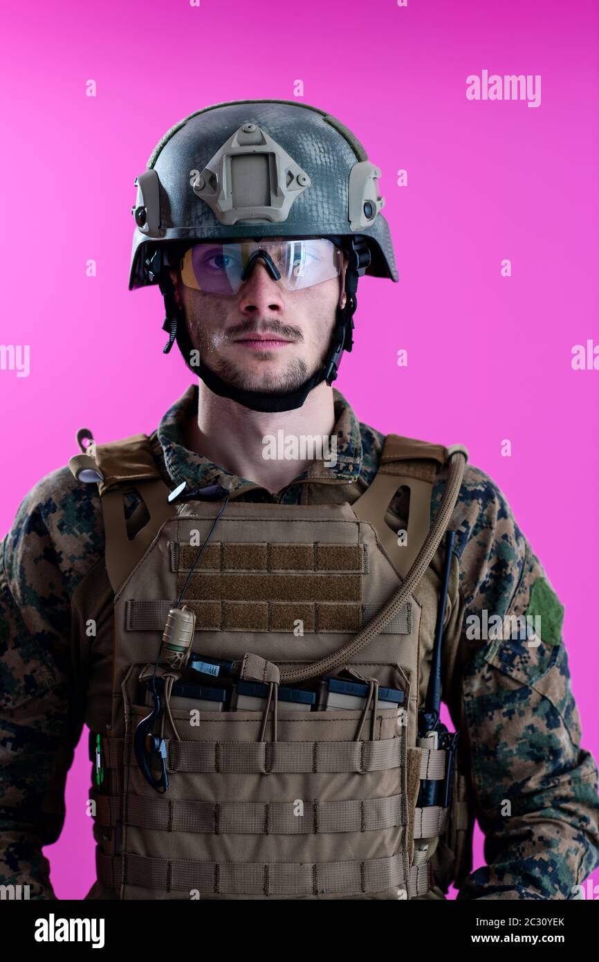 modern warfare soldier pink backgorund Stock Photo - Alamy