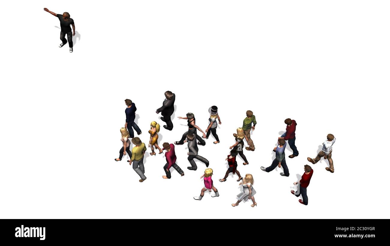 People - a group of women and men following the direction of a man ...