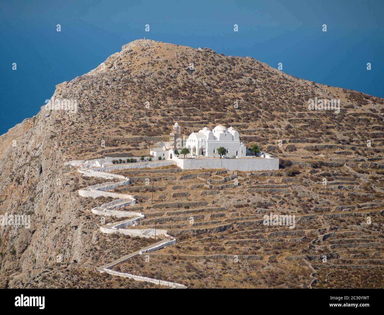 Traditional Greek church on the hill in Folegandros island, Cyclades ...