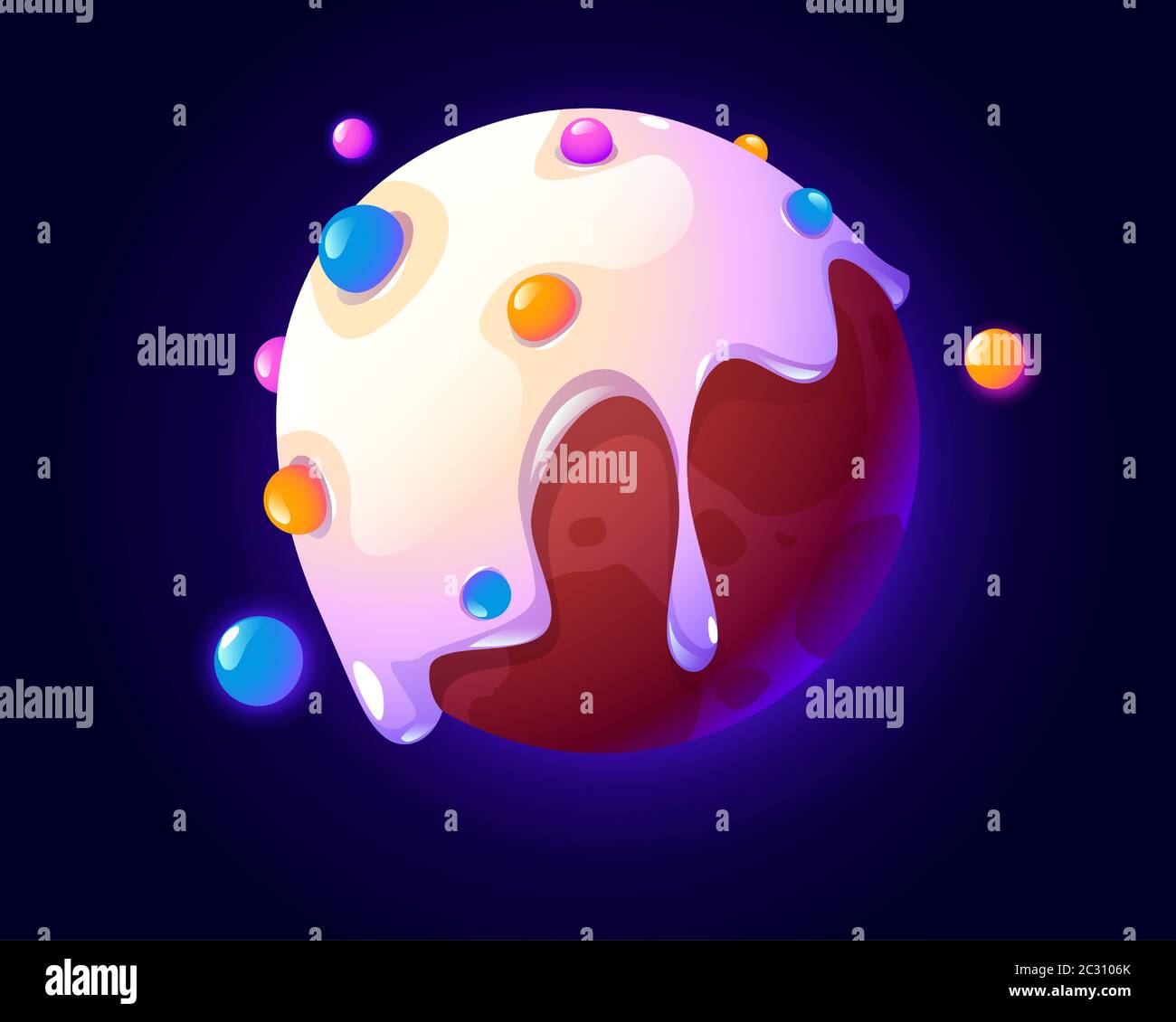Donut planet in outer space. Vector cartoon funny art of sweet food ...