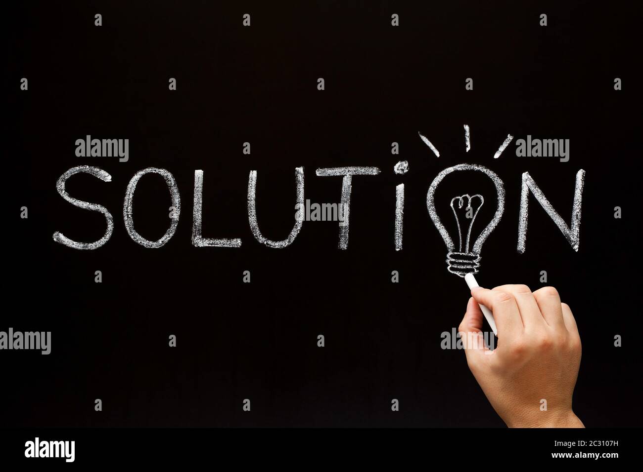 Hand drawing Solution light bulb concept with chalk on chalkboard Stock ...
