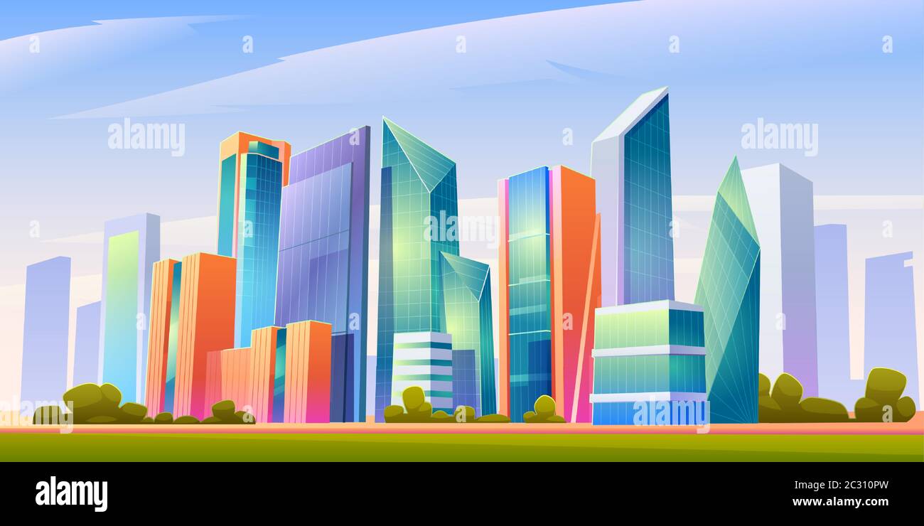 Urban cityscape panoramic banner vector cartoon illustration with ...