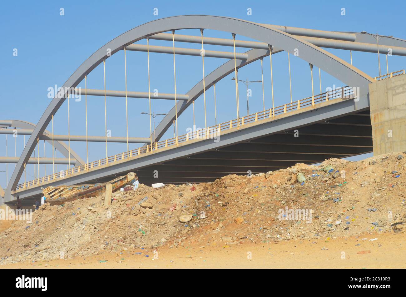 An unfinished highway bridge in Cambérène coastal neighbourhood, Dakar ...