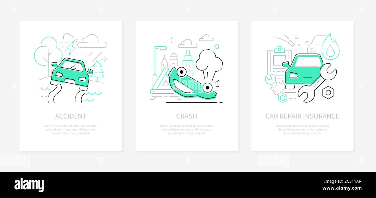 Car accidents - line design style banners set Stock Vector Image & Art ...