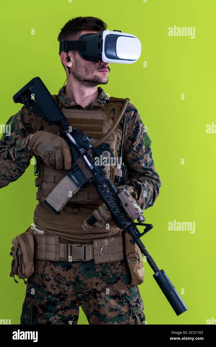 soldier virtual reality green background Stock Photo - Alamy