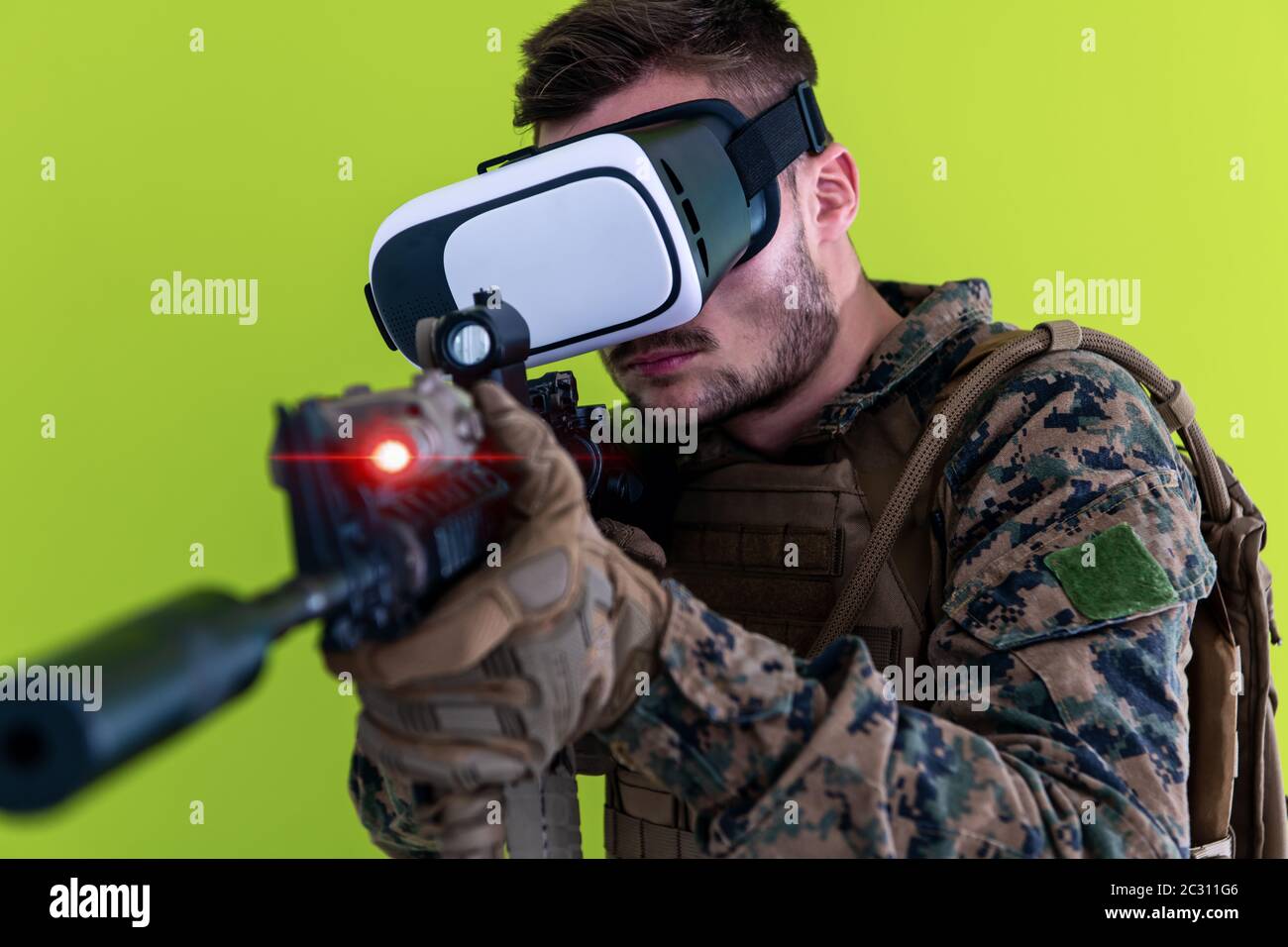 soldier virtual reality green background Stock Photo - Alamy