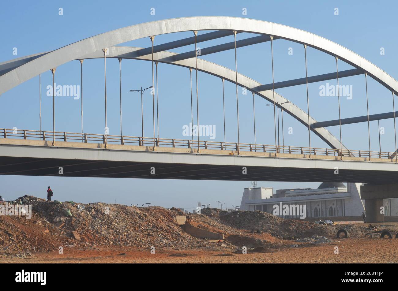 An unfinished highway bridge in Cambérène coastal neighbourhood, Dakar ...