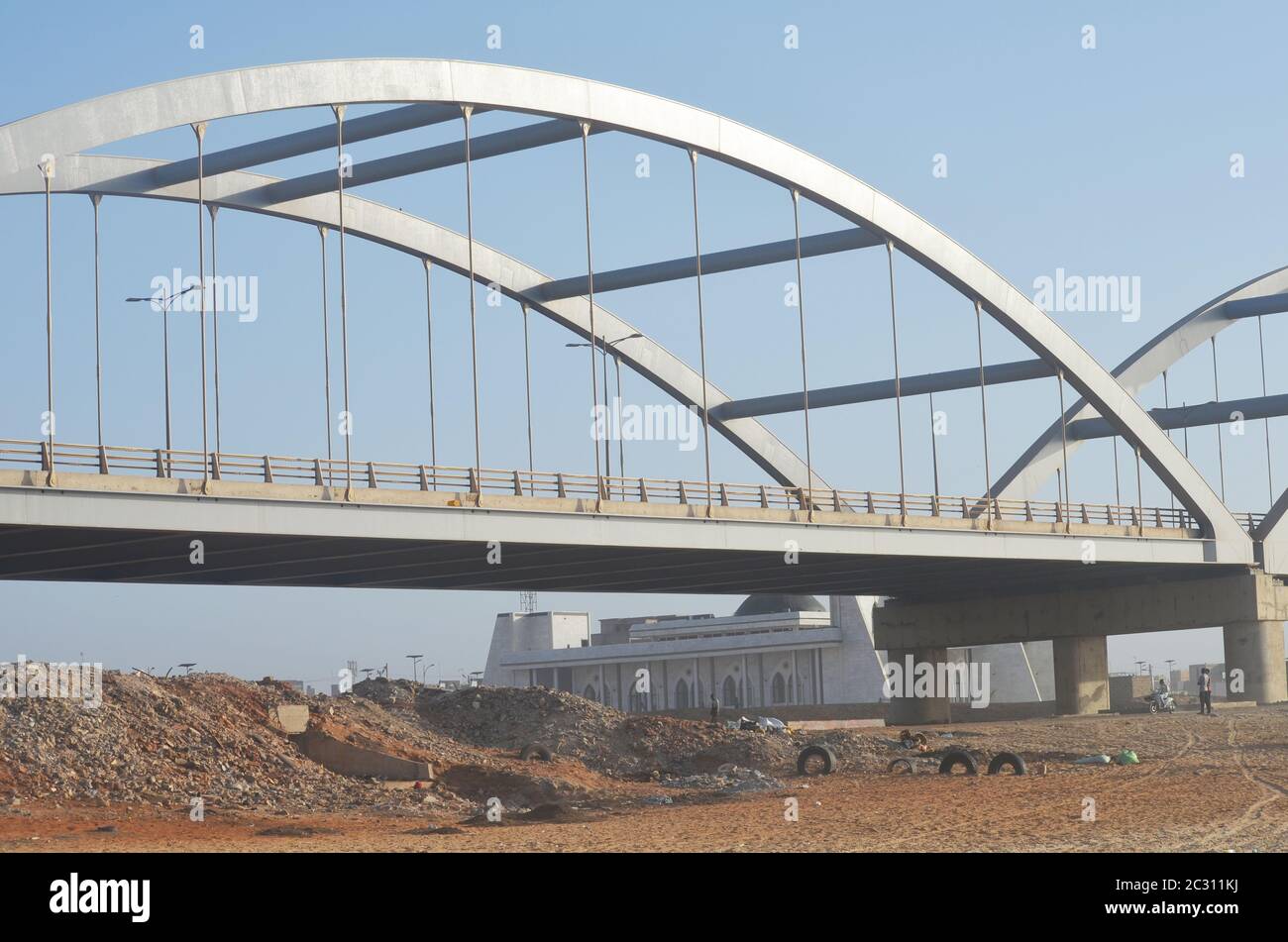 An unfinished highway bridge in Cambérène coastal neighbourhood, Dakar ...