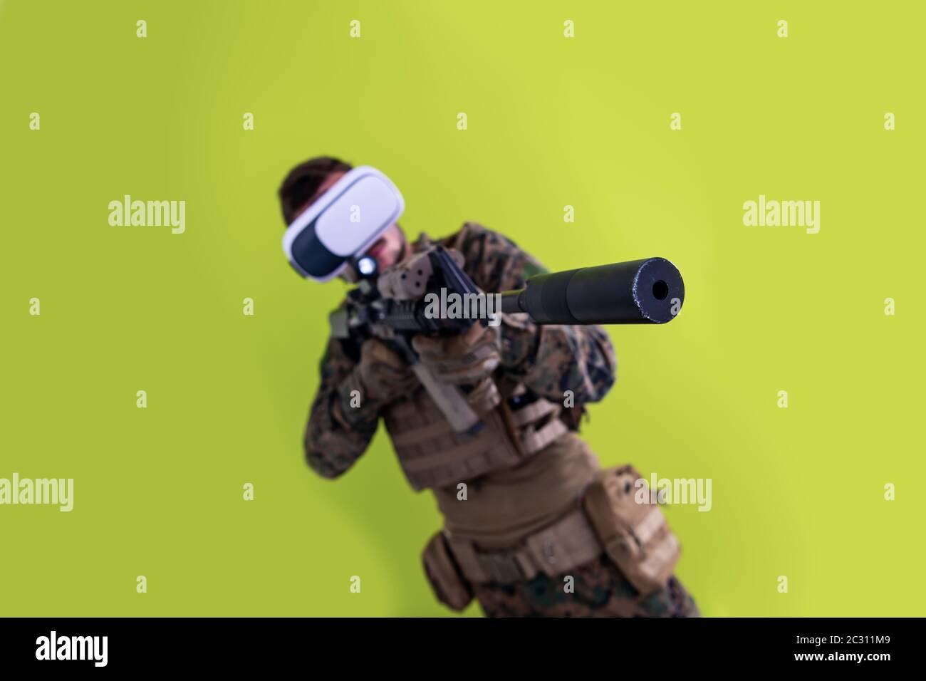 soldier virtual reality green background Stock Photo - Alamy