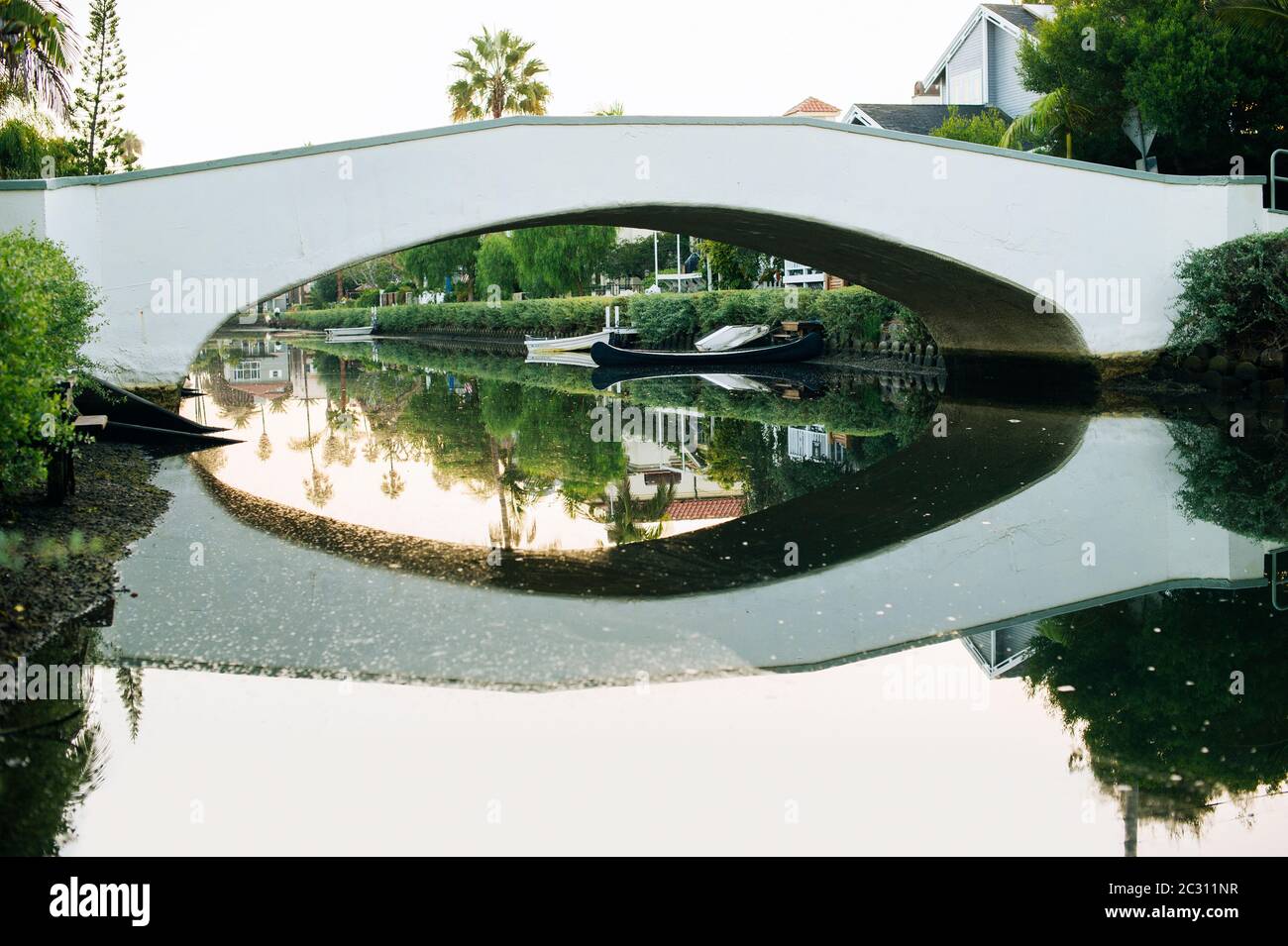 Bridge reflecting in water, Venice Beach, Los Angeles, California, USA ...
