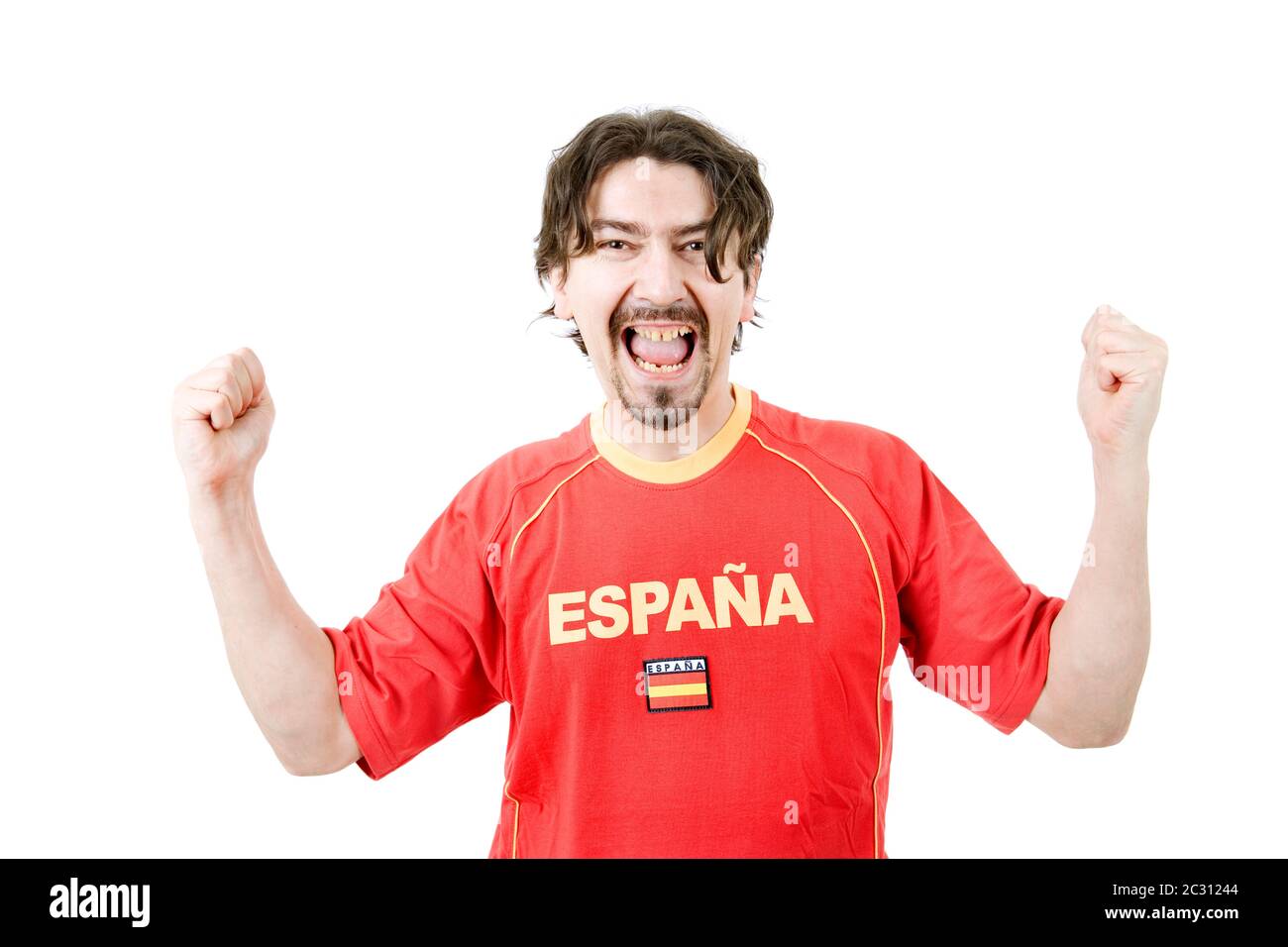 happy spanish man supporter, isolated on white Stock Photo - Alamy