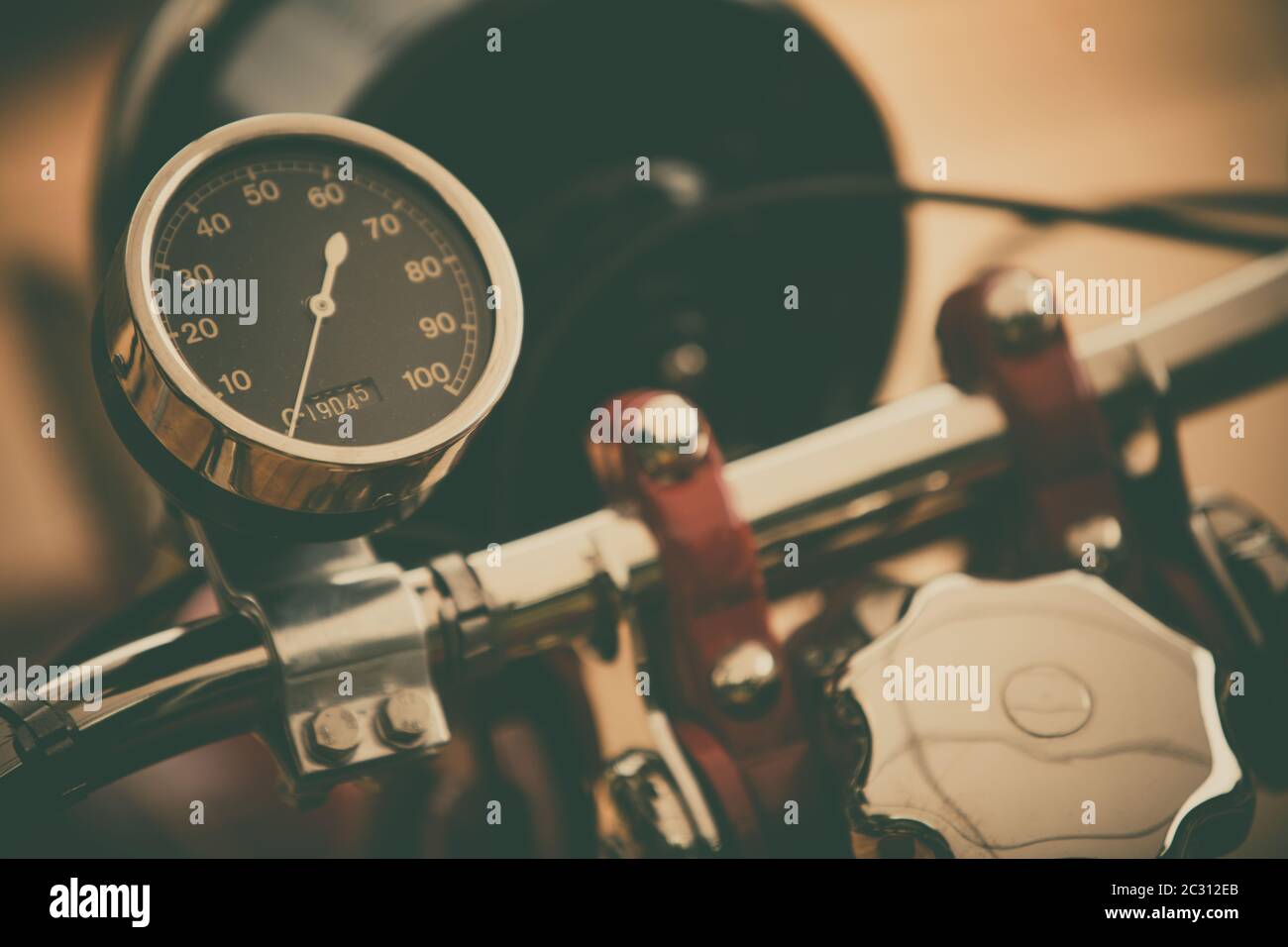 Close up horizontal image of the speedometer gauge of a vintage ...