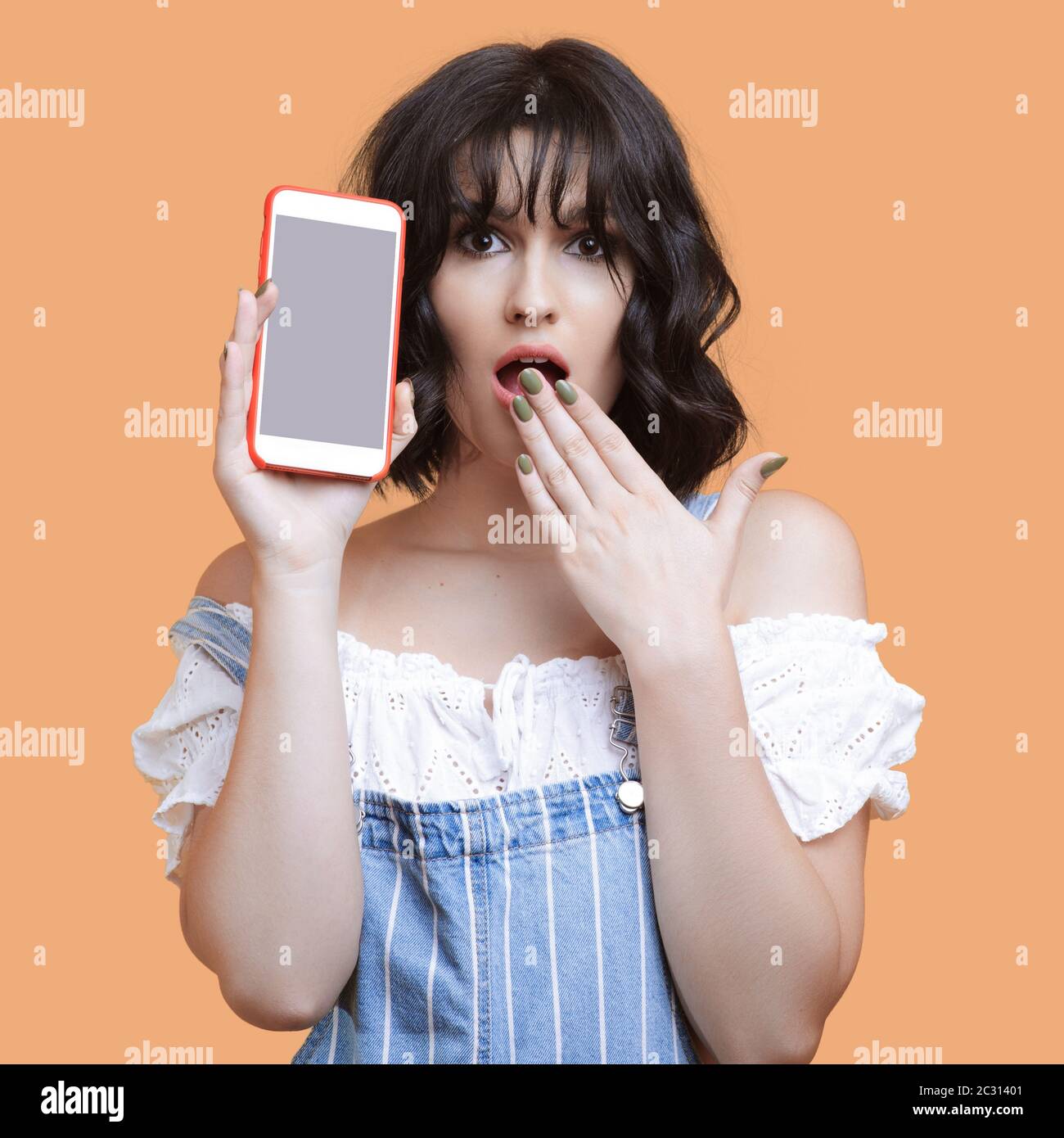 Cute female posing on cell hi-res stock photography and images - Alamy