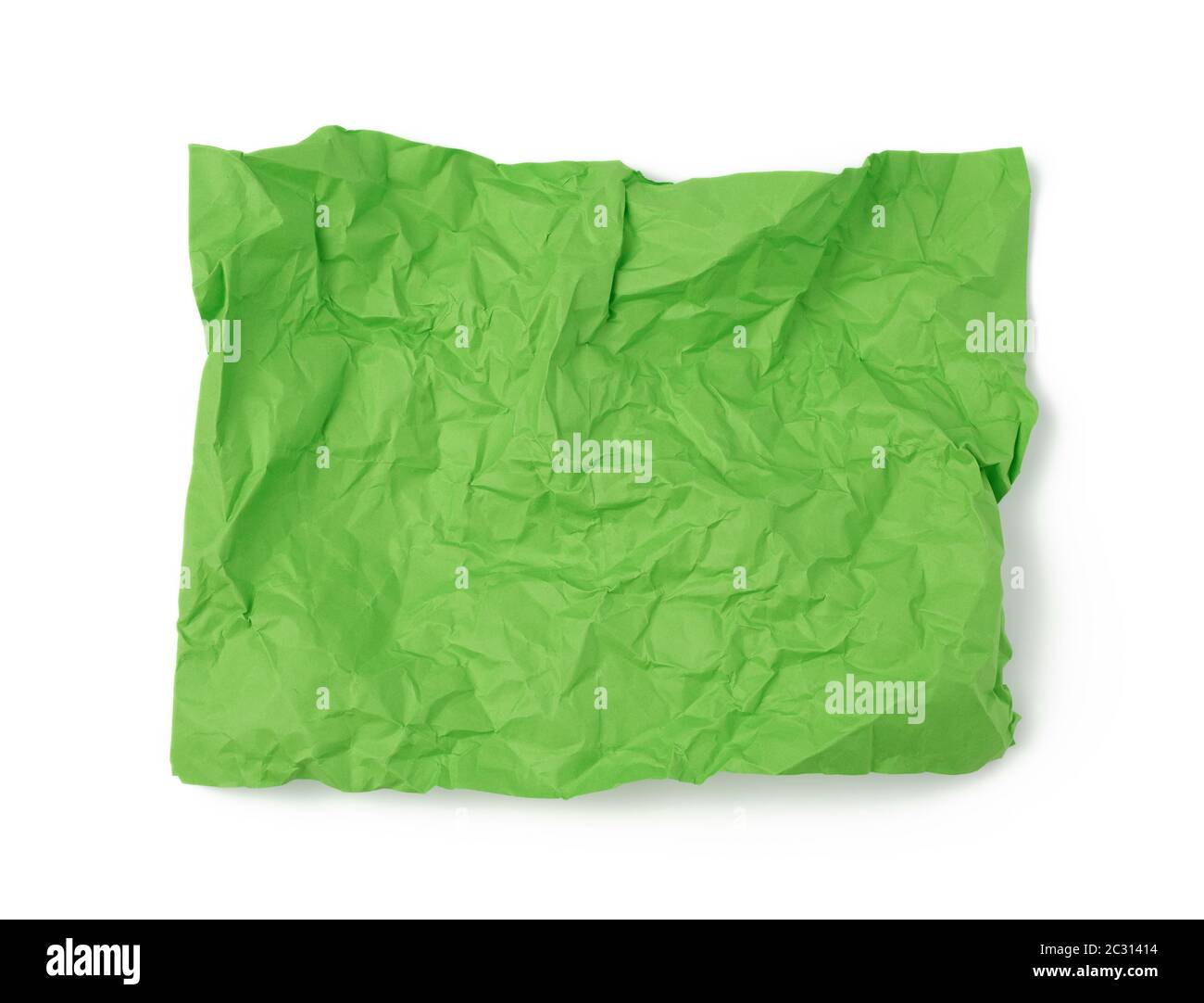 empty crumpled green rectangular sheet of paper a4 on a white ...