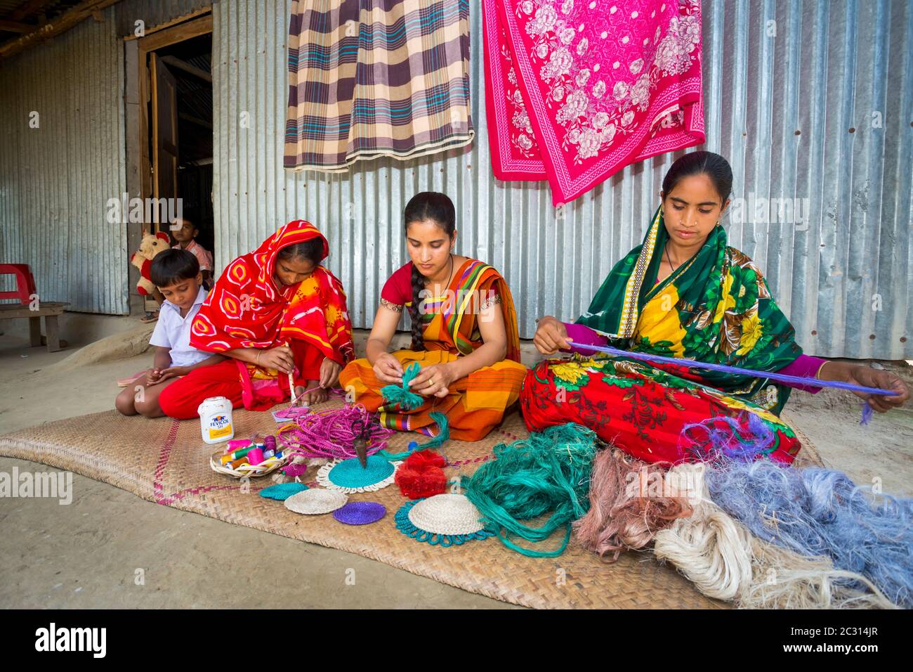Bangladesh – May 14, 2018: Craft village where craftswomen are making home and office used ...
