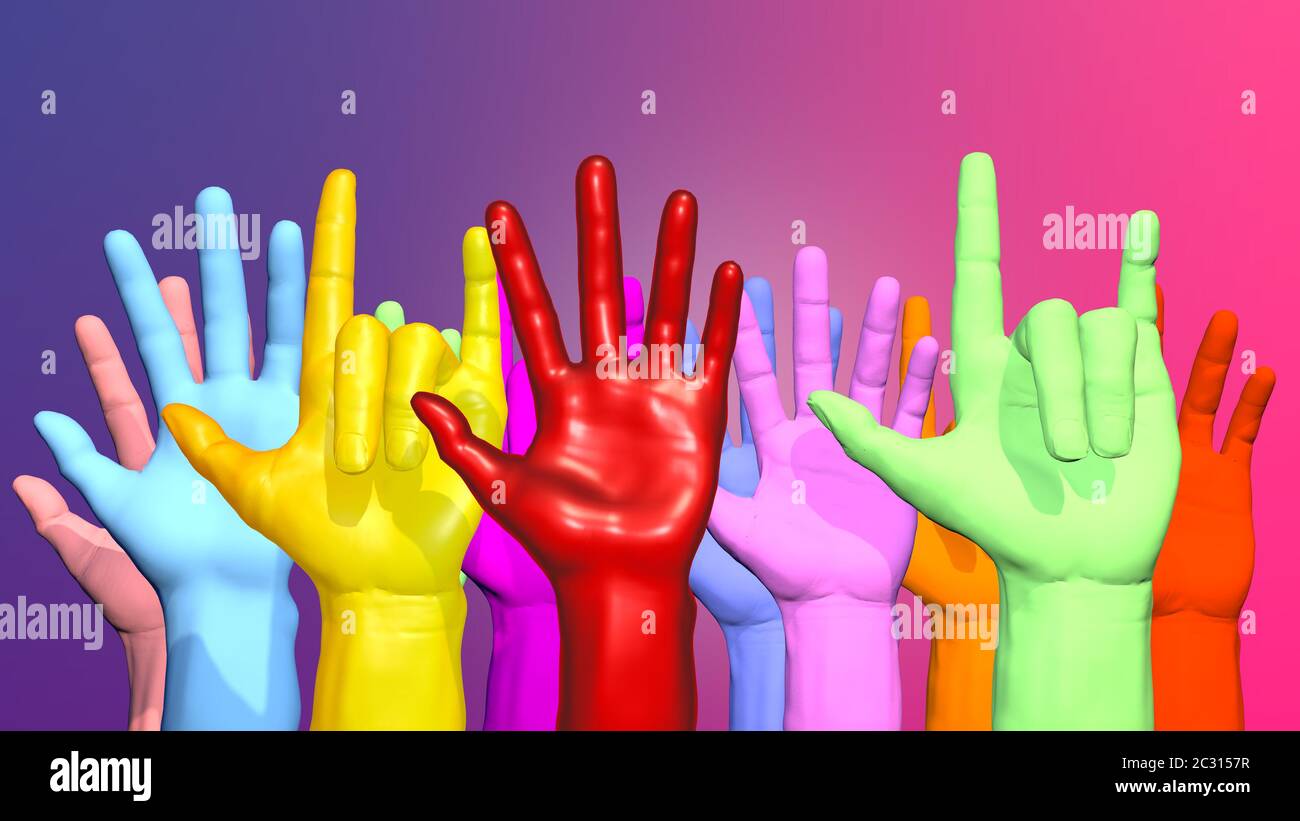 Raised hands as a symbol of freedom. 3D rendering Stock Photo - Alamy