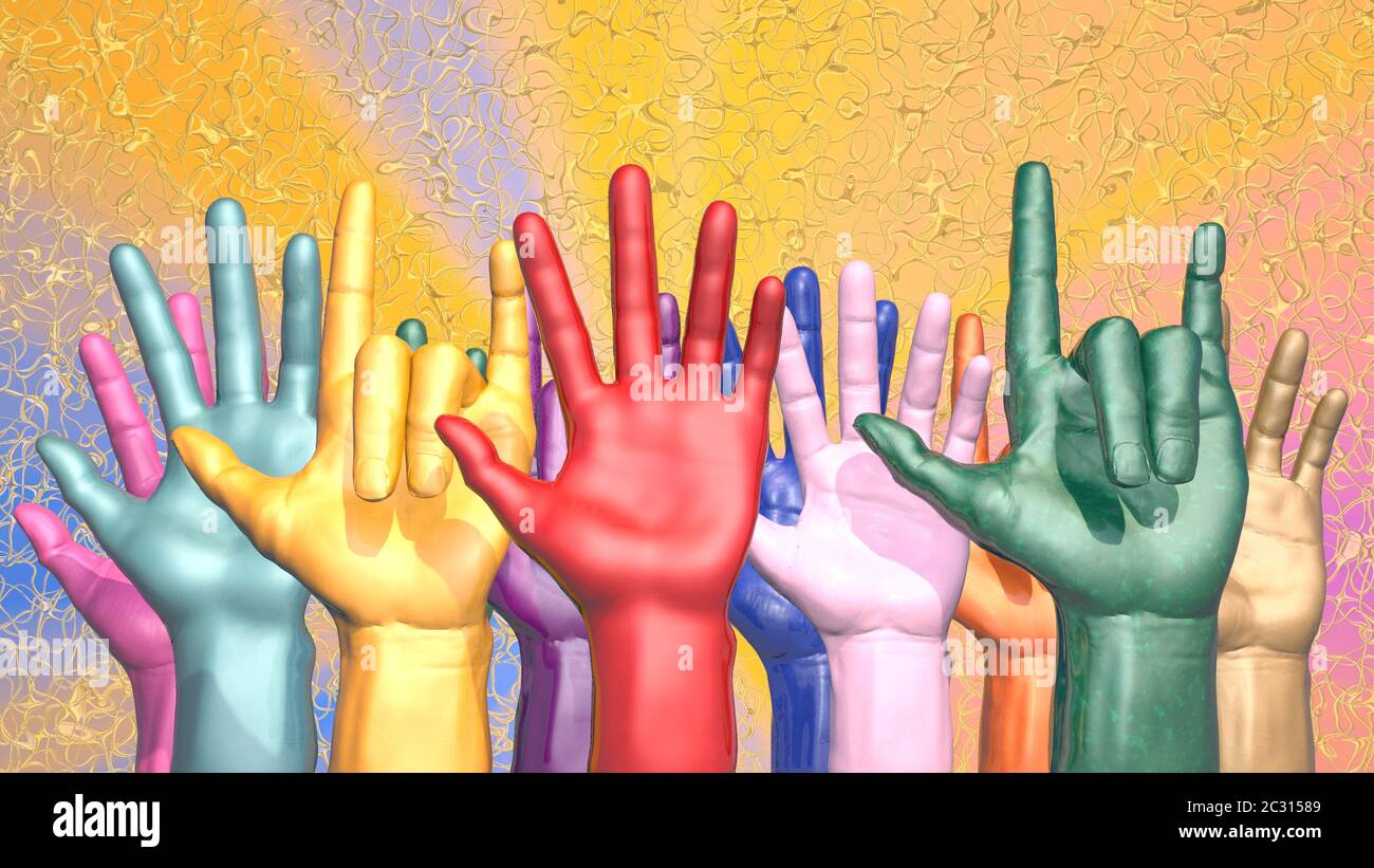 Raised hands as a symbol of freedom. 3D rendering Stock Photo - Alamy
