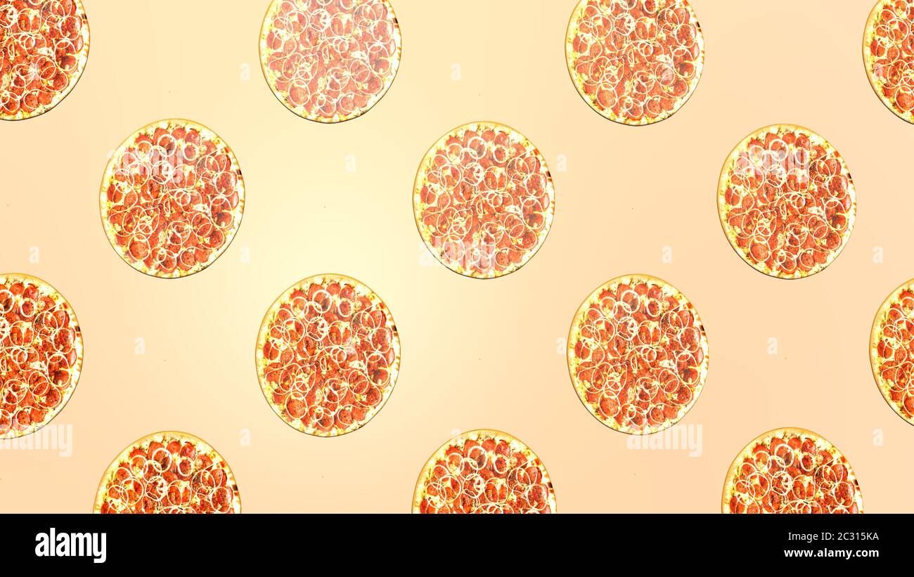 Endless pizza movement, advertising background. 3D rendering Stock ...