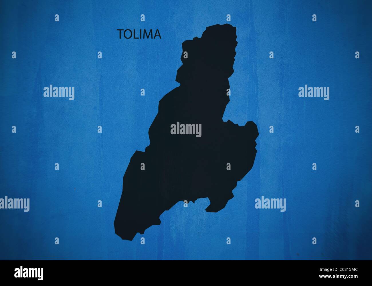 Map of Tolima Department, Colombia, on a blue dirty concrete background ...