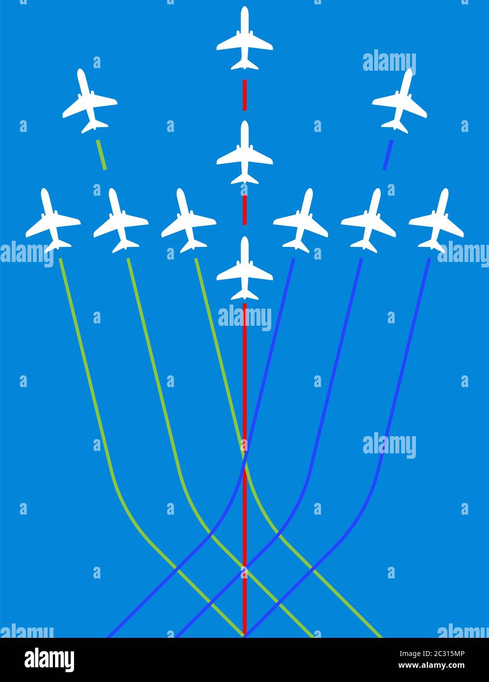 Airplane Flying Formation In Blue Sky, Air Show Display, The ...