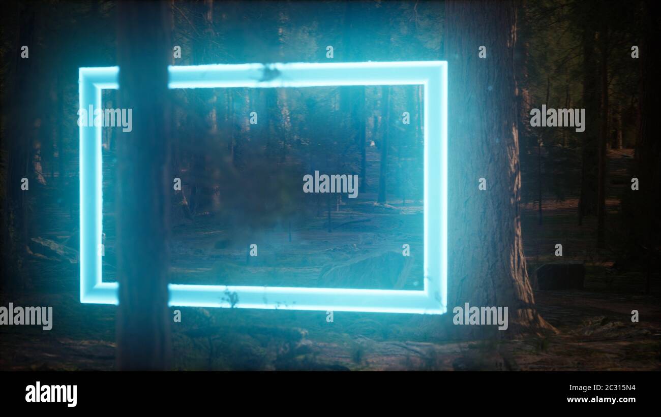 Neon glowing rectangle frame in the night forest Stock Photo - Alamy