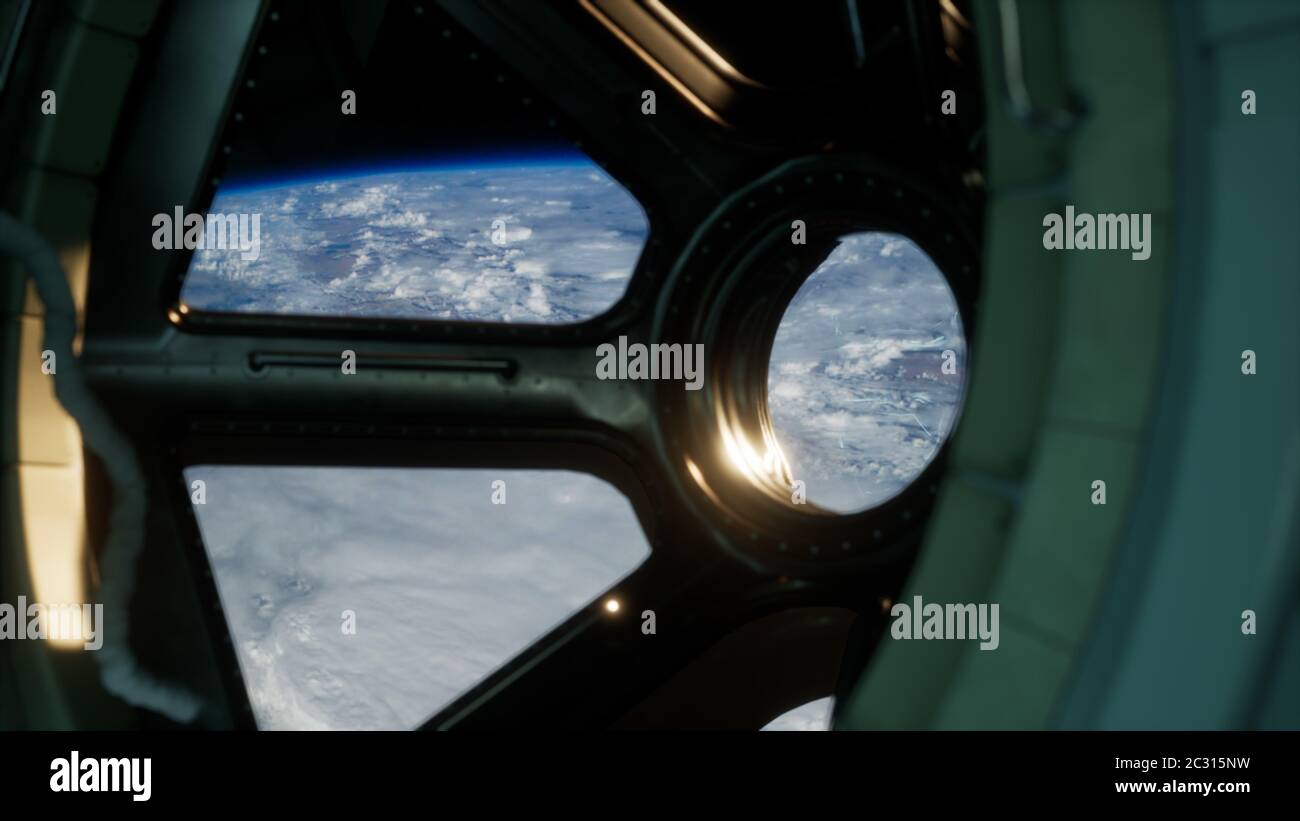 Cockpit view from International Space Station operating nearby of ...