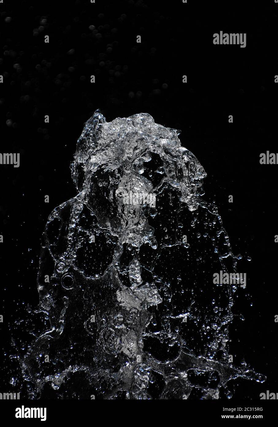 Fountain transparent water stream, splash and drops in motion over ...