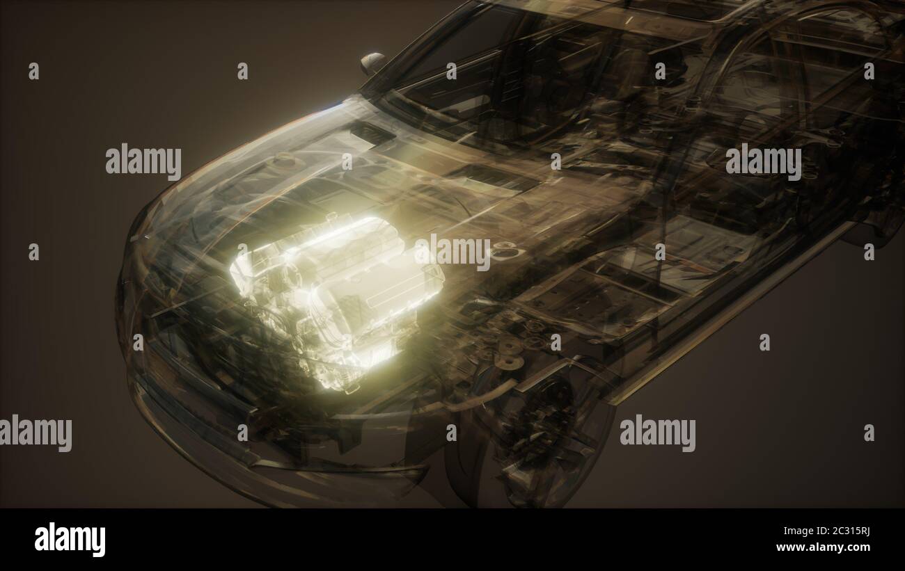 Car Engine Visible in Car Stock Photo - Alamy