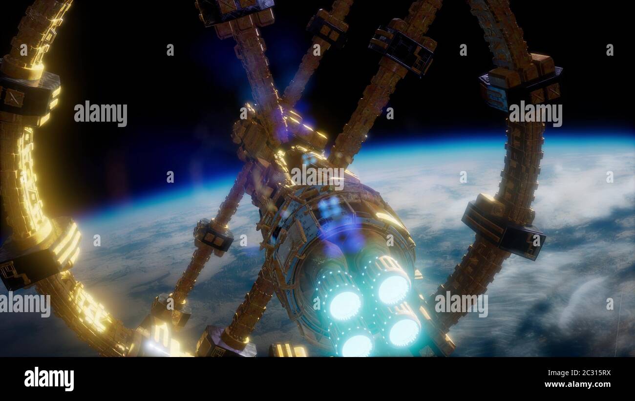 Earth and Spacecraft. space ship over the earth Stock Photo - Alamy