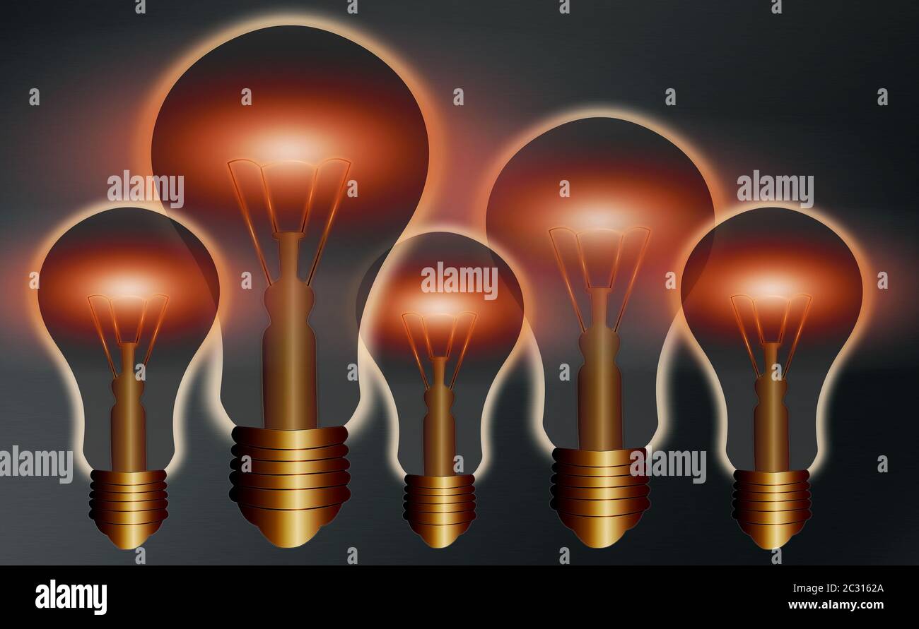 Realistic Colored Vintage Light Bulbs, Idea Sign Solution Thinking ...