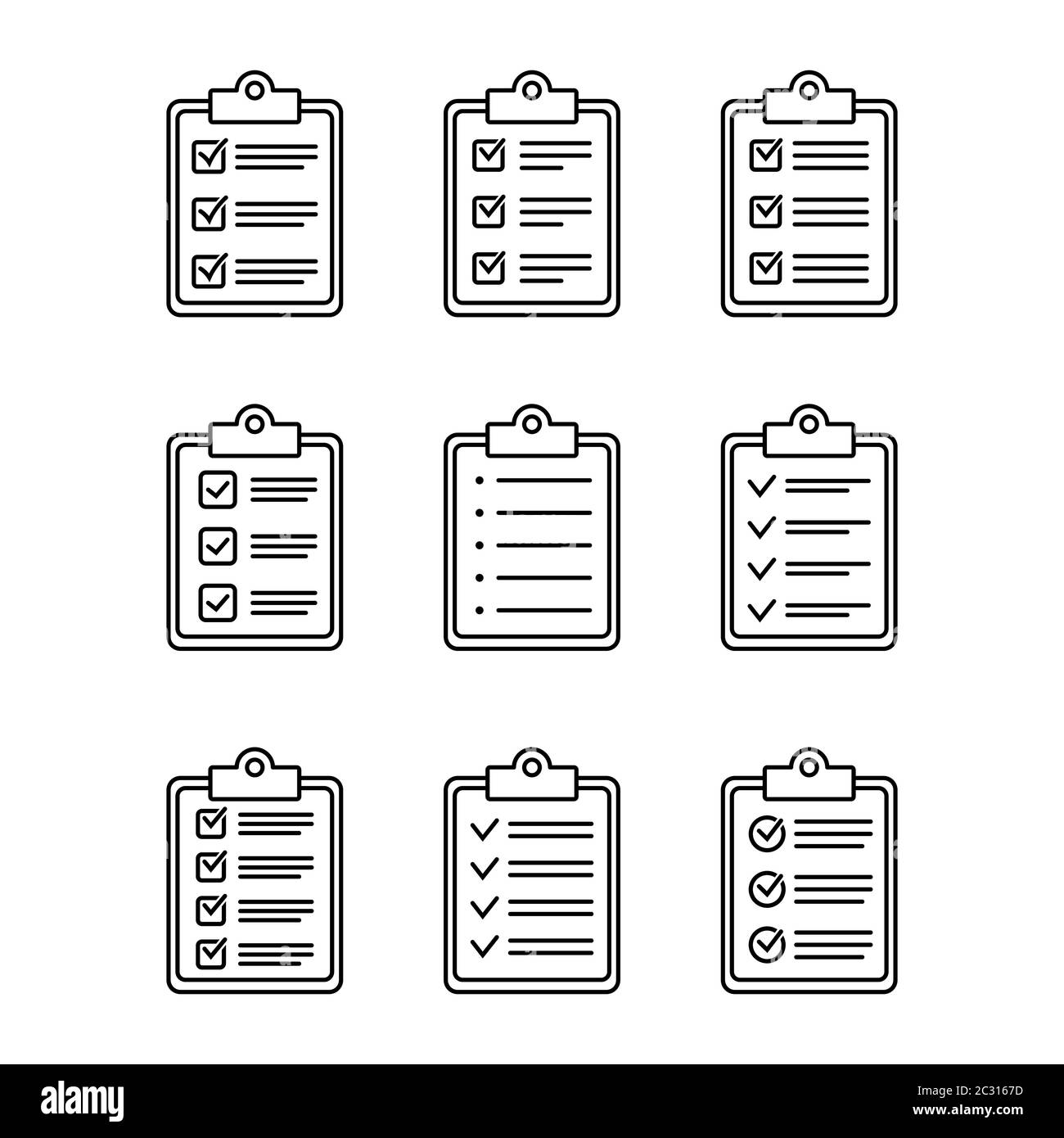 Set of clipboard with checklist icons, symbol for web site and app ...