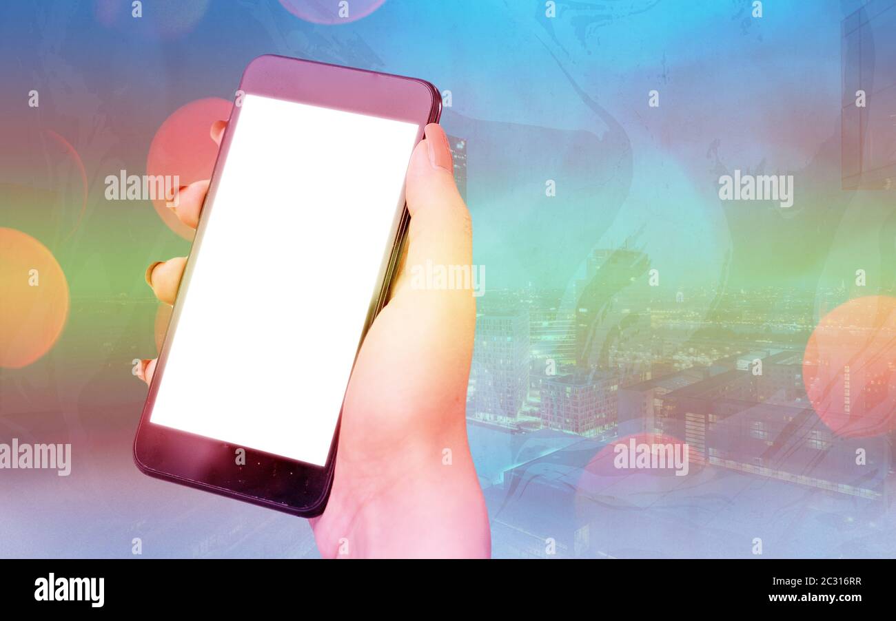 Modern Gadgets With White Display Screen Under Colorful Bokeh ...