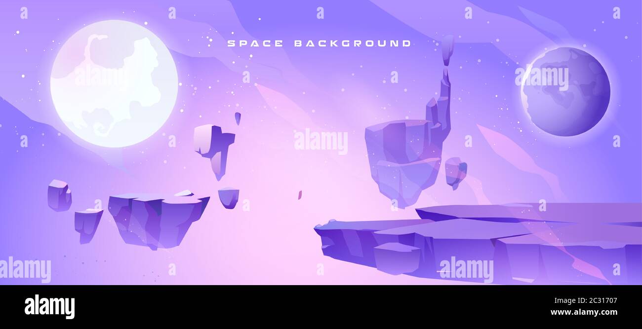 Space Background With Landscape Of Alien Planet With Craters And Crack Vector Cartoon Fantasy