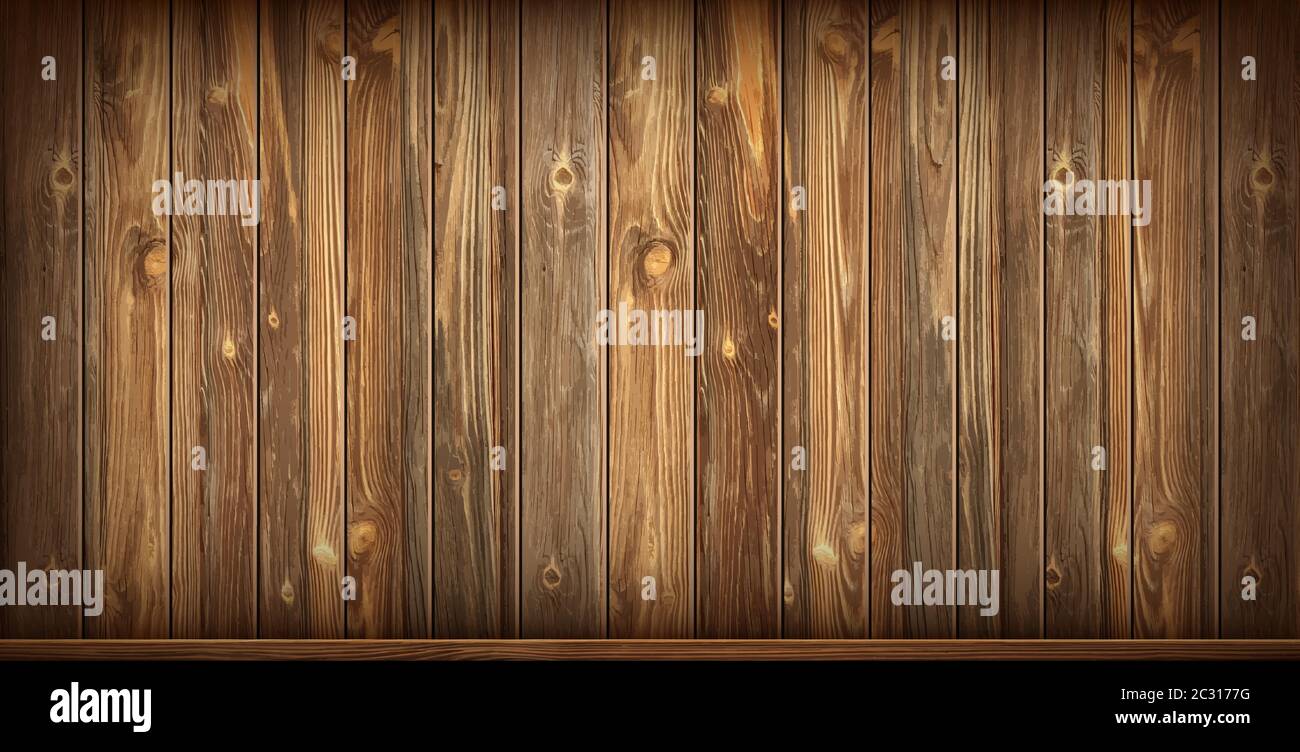 Wooden wall and baseboard with aged surface, realistic vector ...