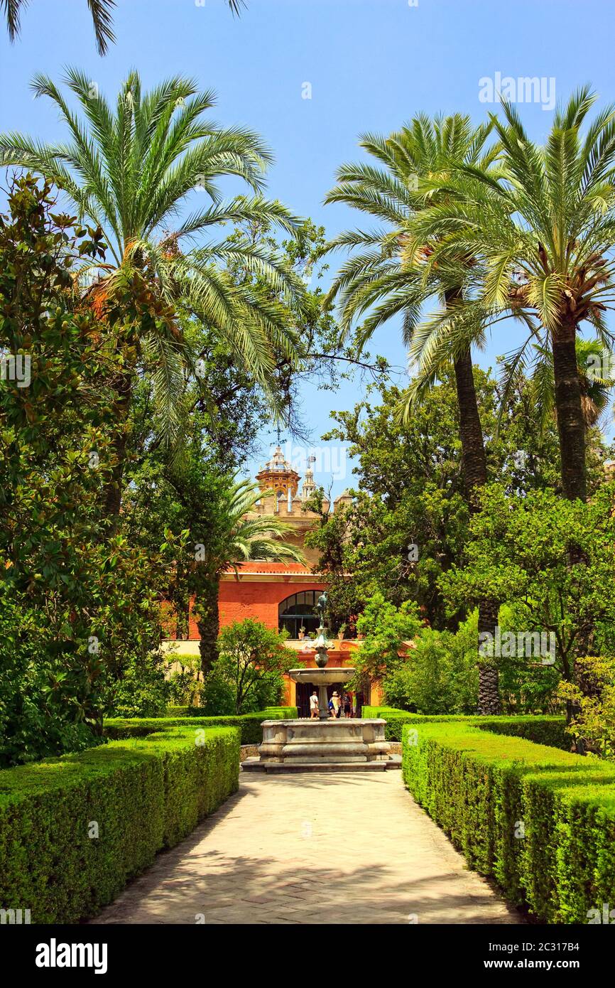 English gardens of the Alcazar Palace Stock Photo - Alamy