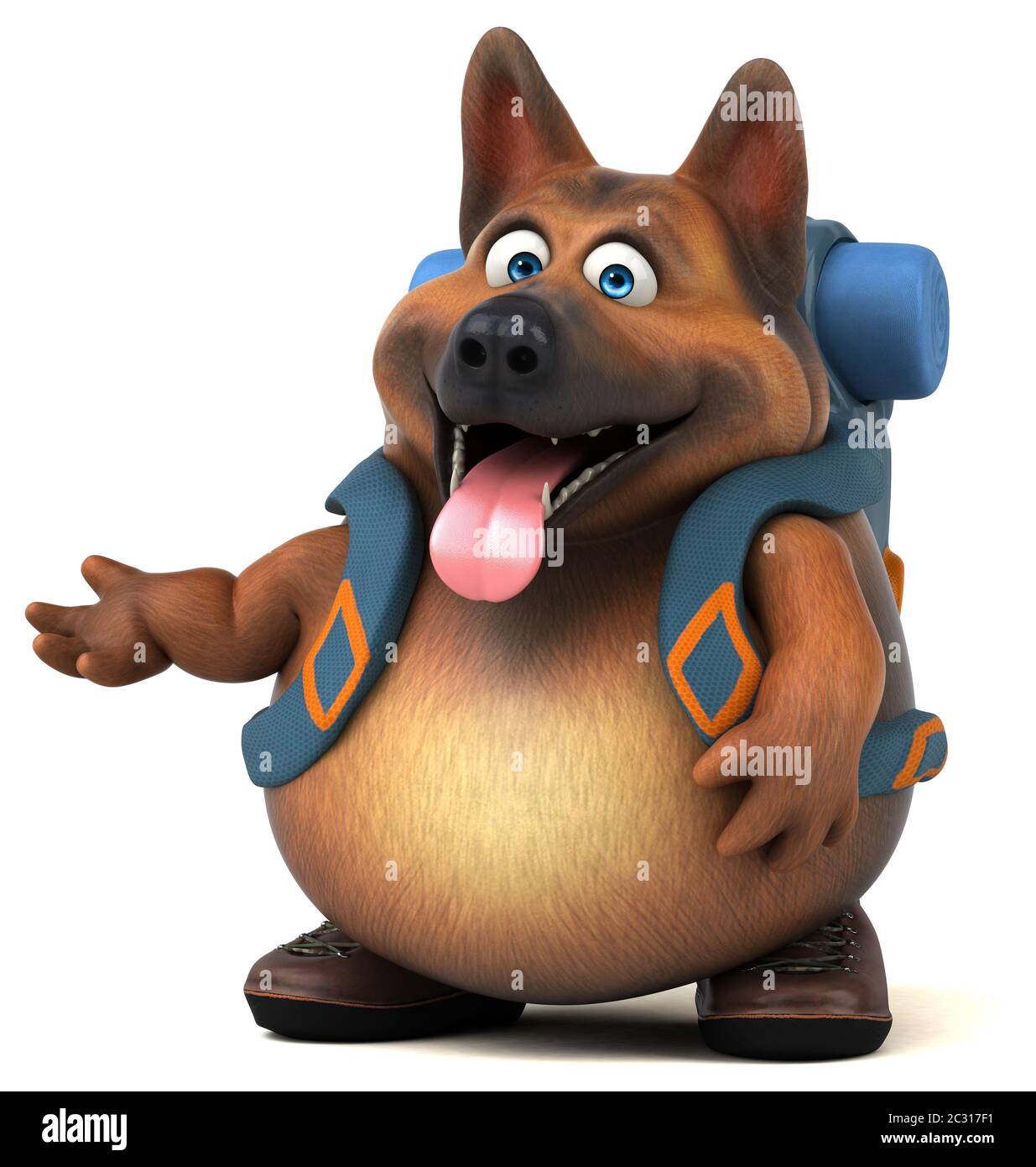 Fun backpacker german shepherd dog cartoon character Stock Photo - Alamy