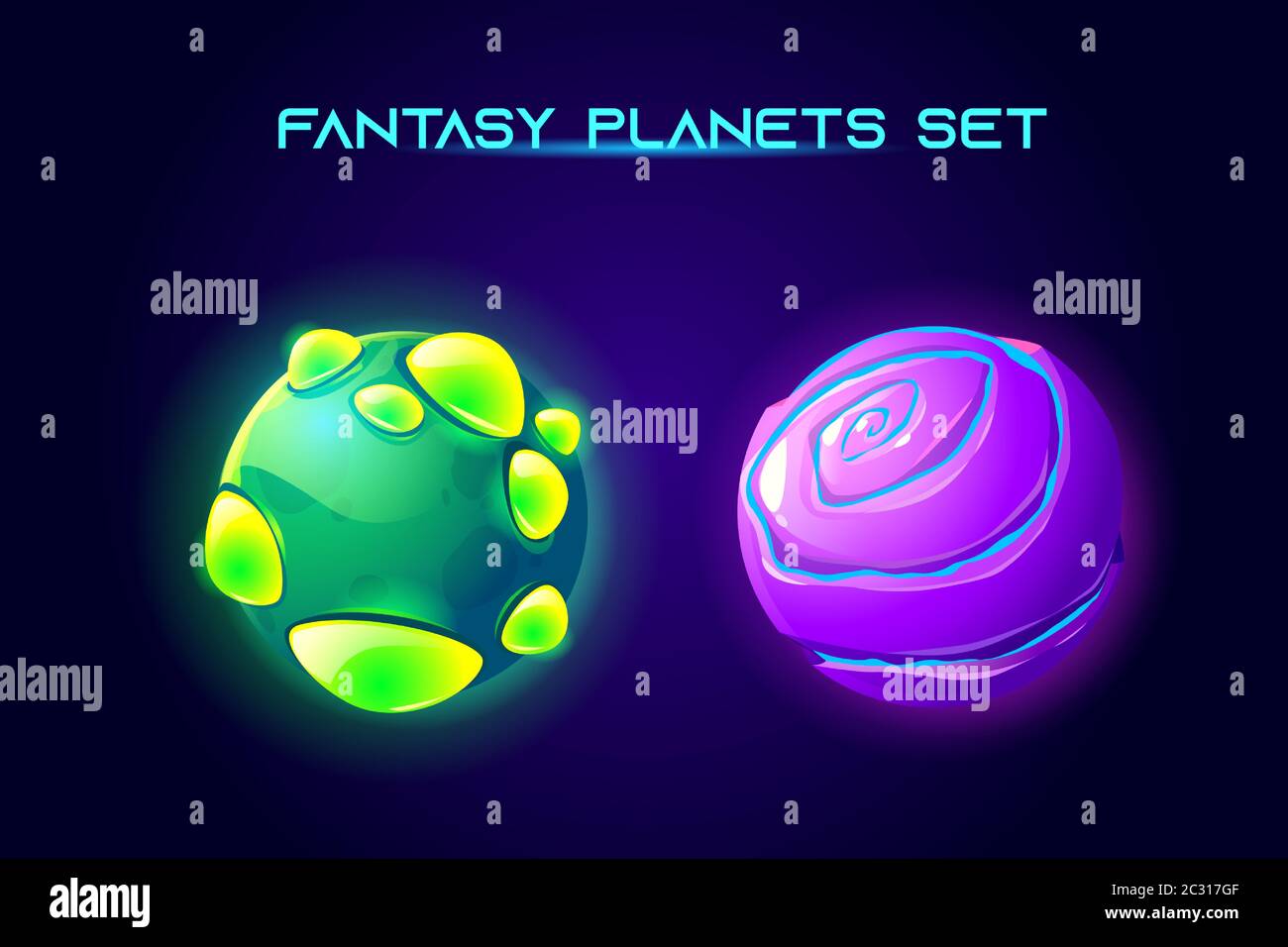 Fantasy space planets for ui galaxy game. Vector cartoon icons set of ...