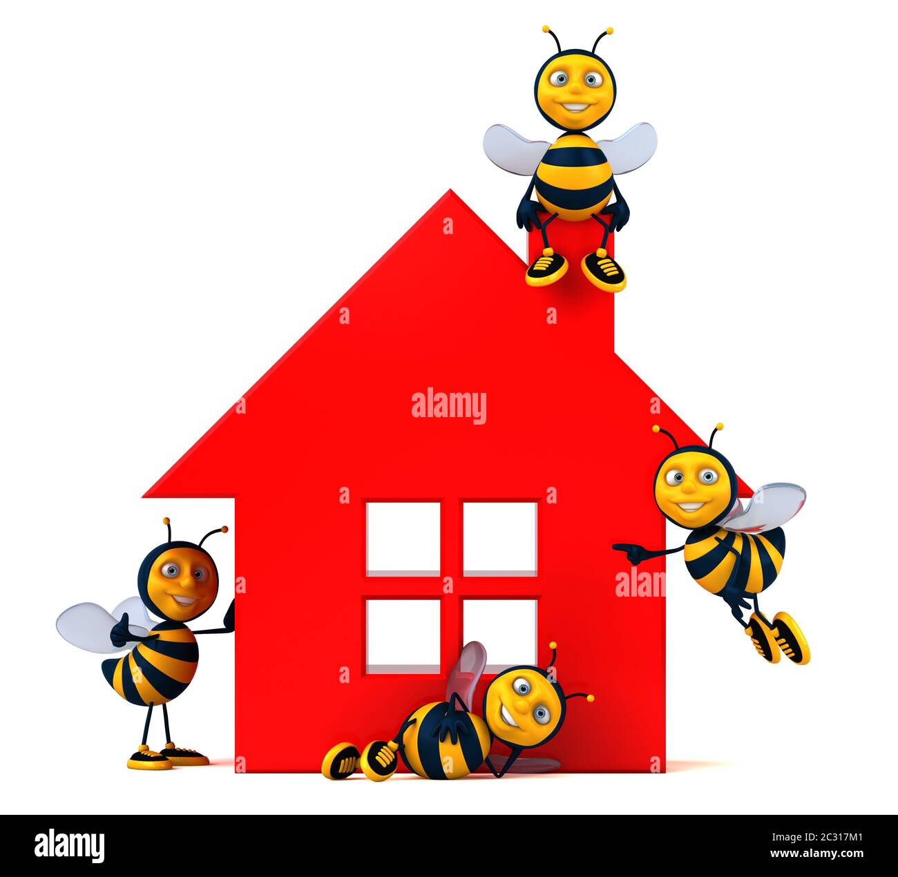 3D Illustration of fun bees next to a house Stock Photo - Alamy