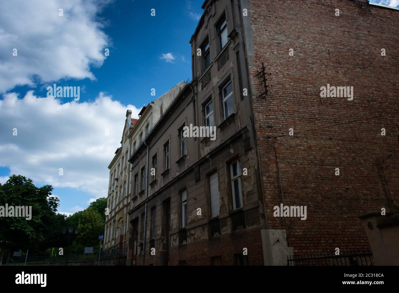 Old four-storey abandoned dilapidated house. Very old residential ...