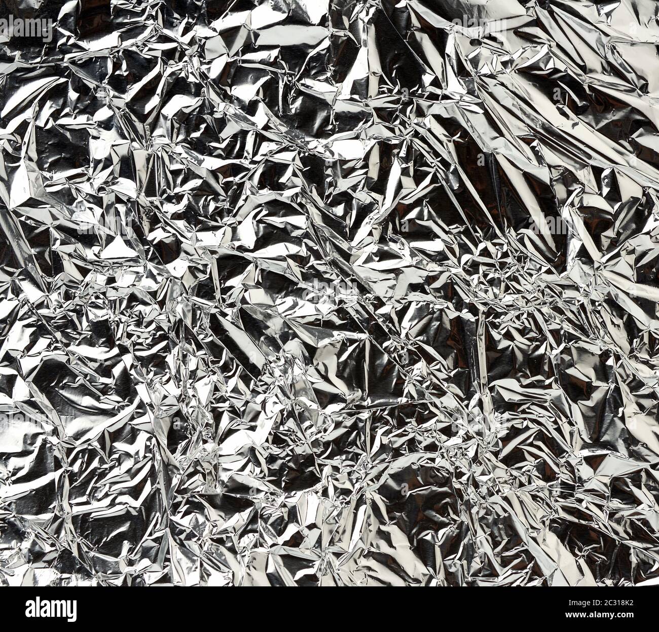 texture of shiny crumpled piece of gray foil, packaging material for ...