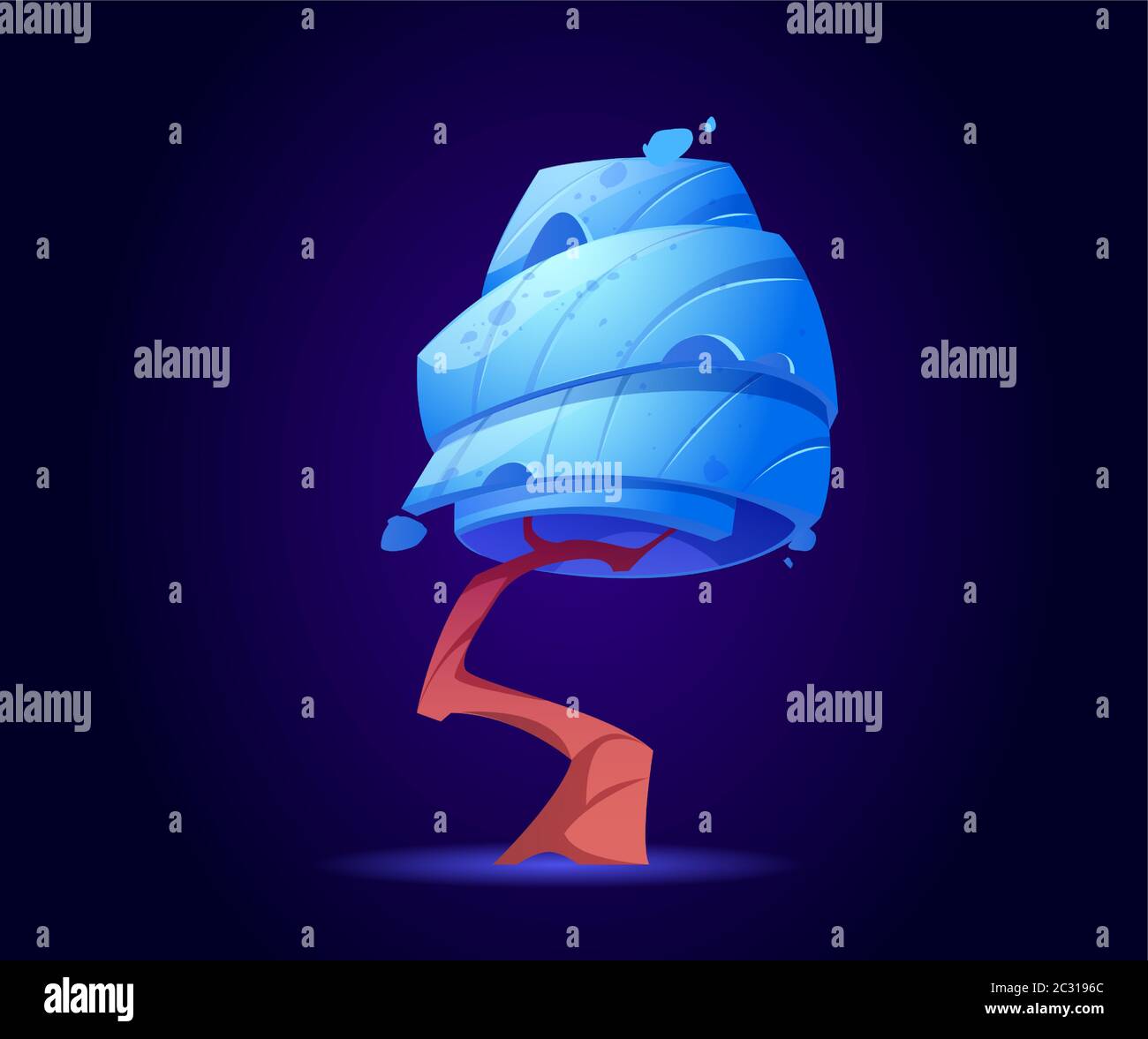 Fantasy tree, alien or magic unusual wood with blue glowing twisted ...