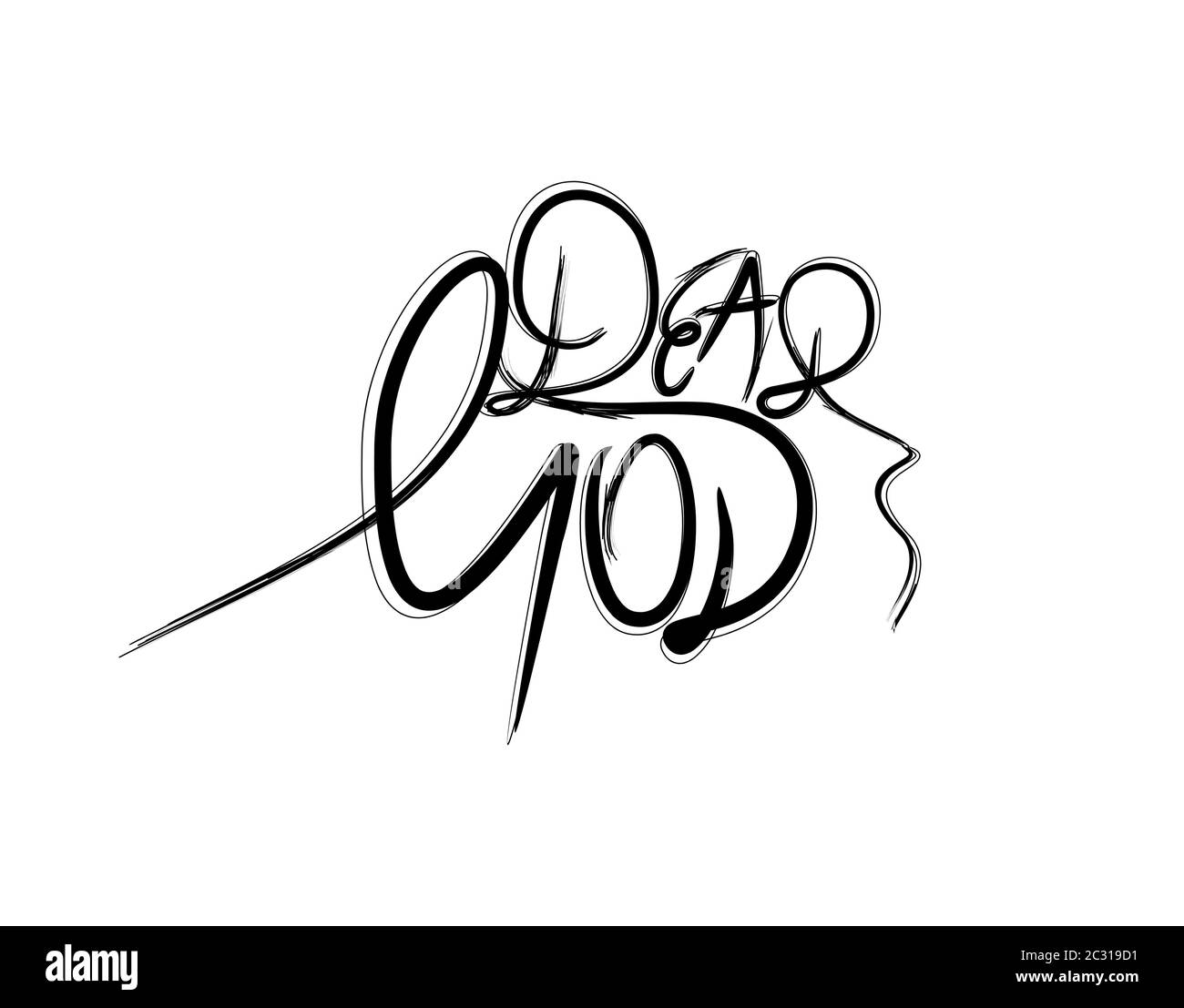 Dear God lettering text on white background in vector illustration ...