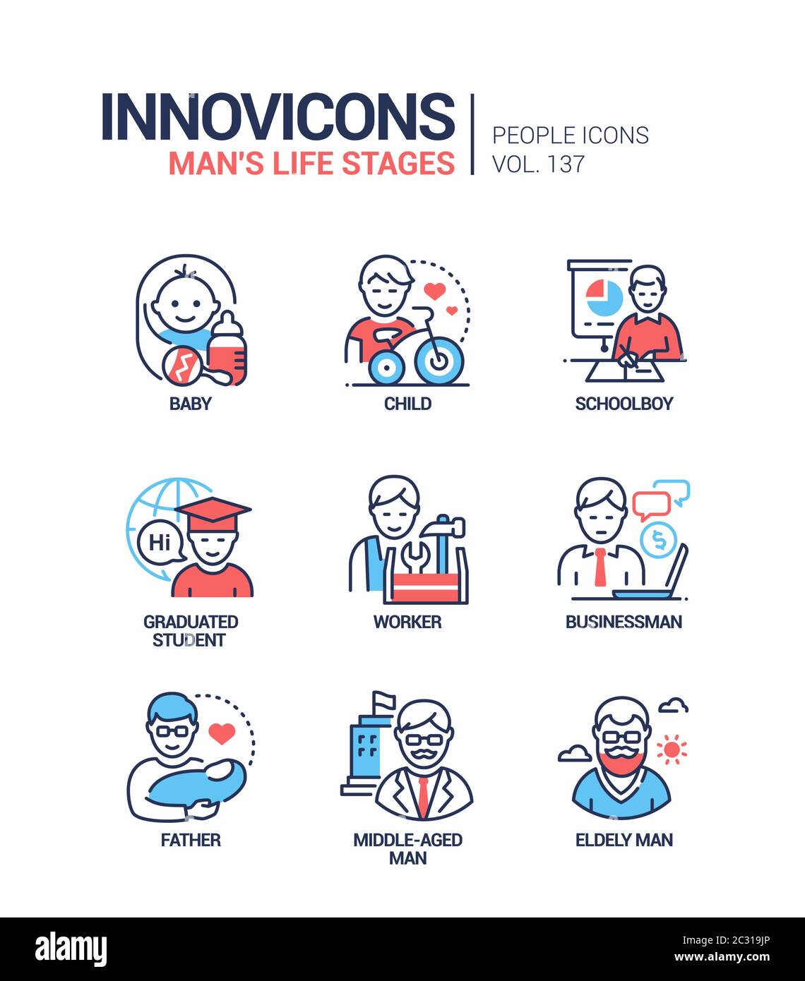 Life stages of a man - line design style icons set Stock Vector Image ...